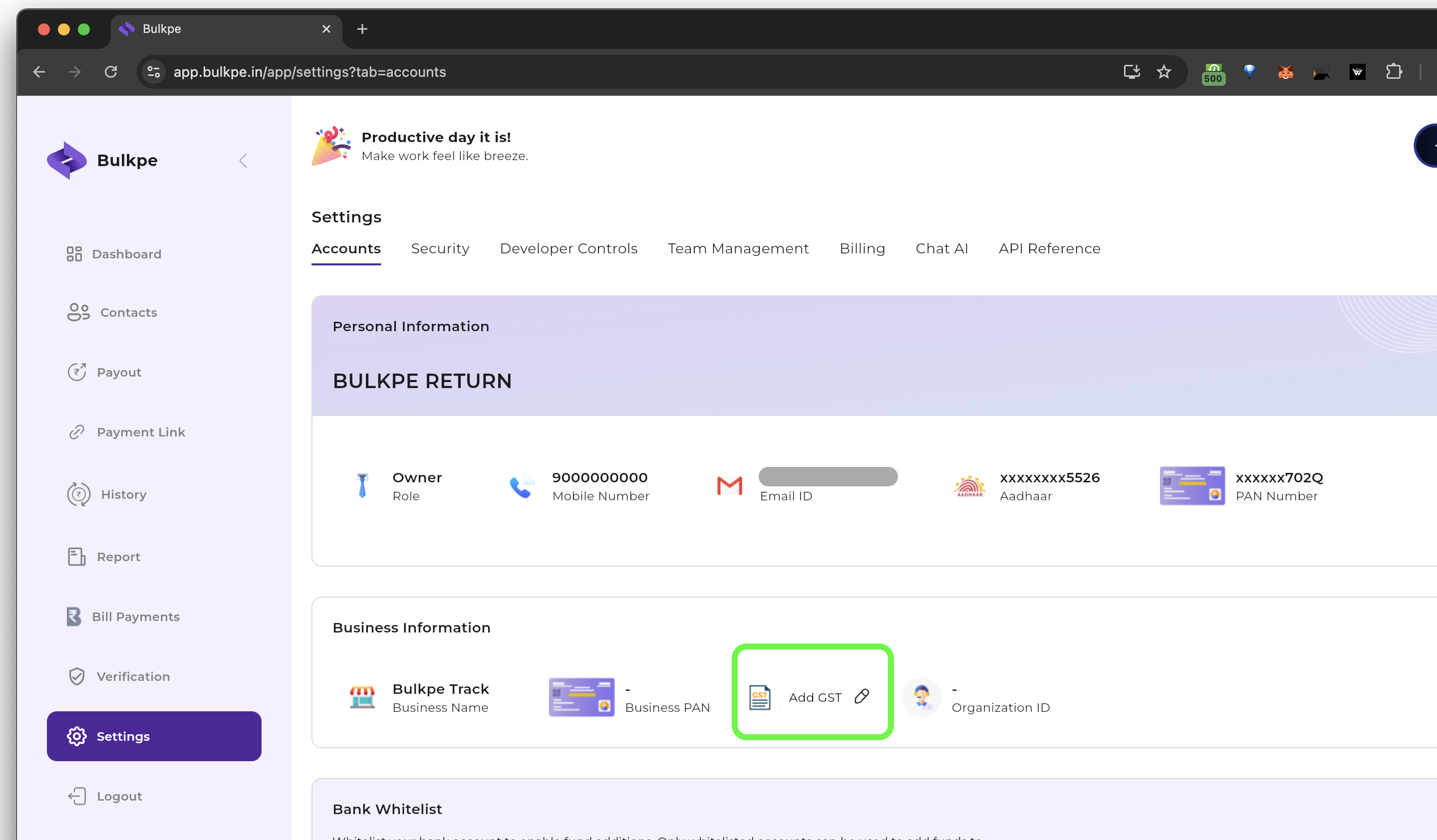 How to Add GST in Bulkpe